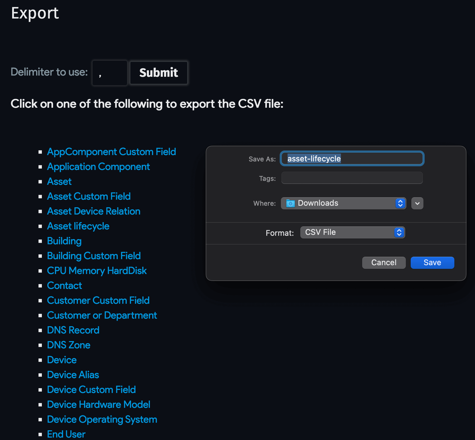 Export Records | Device42 Export Records | Device42